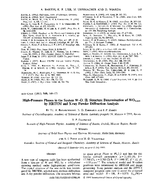 (PDF) High-pressure phases in the system W–O. II. Structure ...