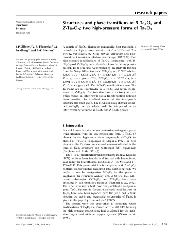 (PDF) Structures and phase transitions of B-Ta2O5 and Z-Ta2O5: two high ...