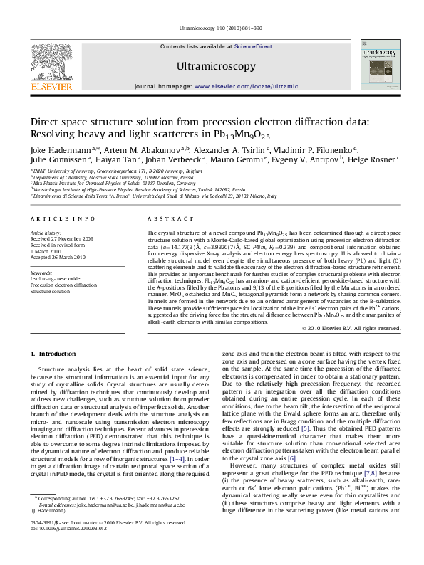 Pdf Direct Space Structure Solution From Precession Electron