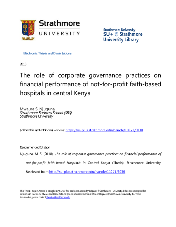 (PDF) The role of corporate governance practices on financial performance of not-for-profit ...