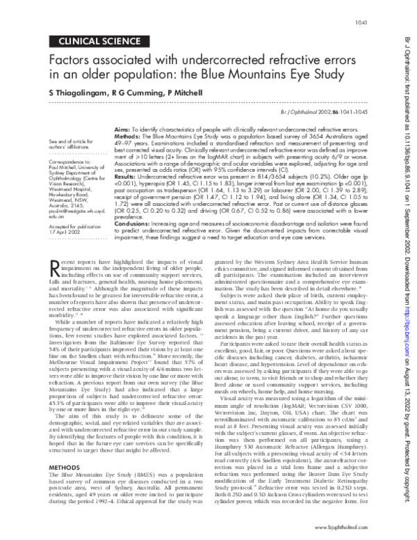 (PDF) Factors associated with undercorrected refractive errors in an older population: the Blue ...