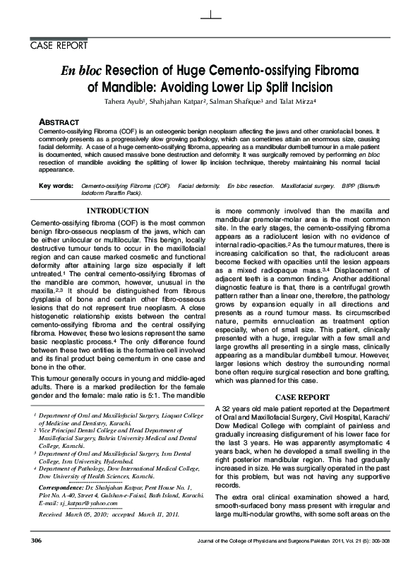 (PDF) En bloc resection of huge cemento-ossifying fibroma of mandible ...