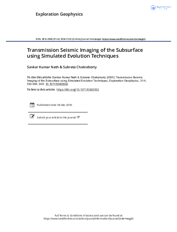 (PDF) Transmission seismic imaging of the subsurface using simulated evolution techniques