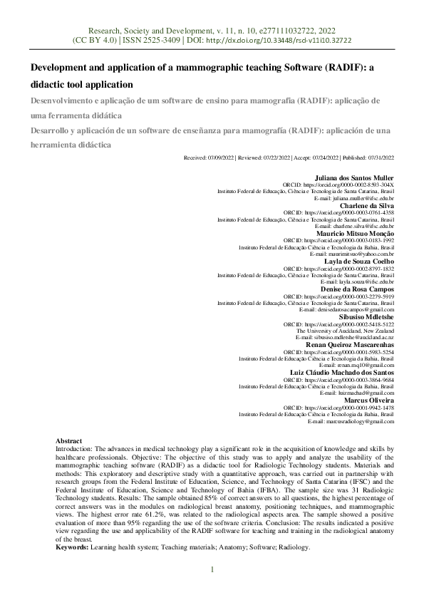 (PDF) Development and application of a mammographic teaching Software (RADIF): a didactic tool ...