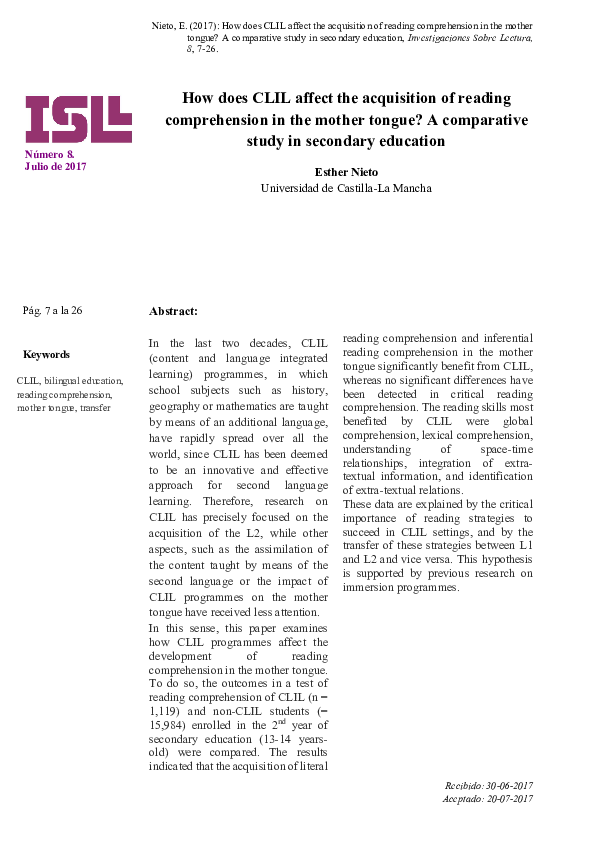 (PDF) How does CLIL affect the acquisition of reading comprehension in ...