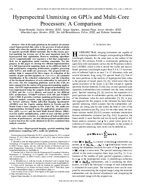 (PDF) Hyperspectral unmixing on GPUs and multi-core processors: A comparison