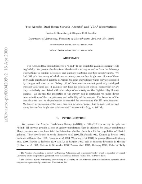 (PDF) The Arecibo Dual‐Beam Survey: Arecibo and VLA Observations ...