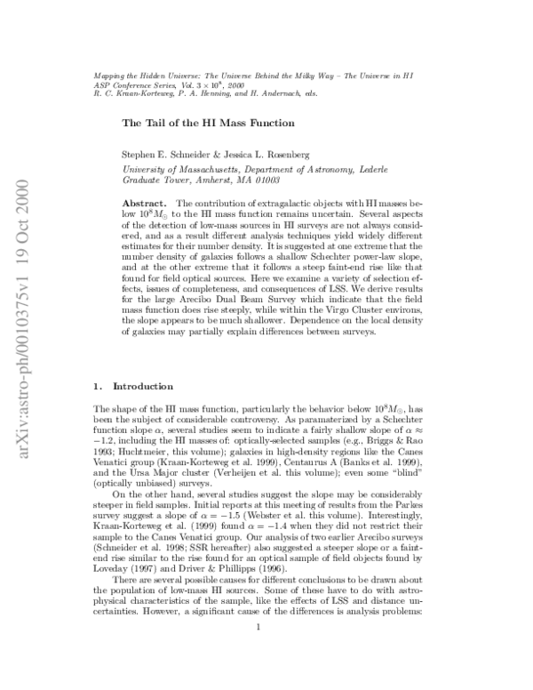 (PDF) The Tail of the HI Mass Function