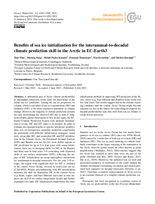 (PDF) Benefits of sea ice initialization for the interannual-to-decadal ...