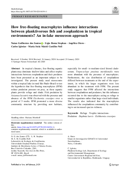 (PDF) How free-floating macrophytes influence interactions between ...