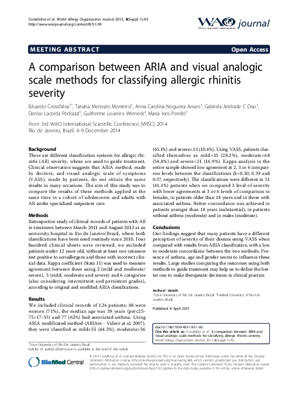 (PDF) A comparison between ARIA and visual analogic scale methods for ...