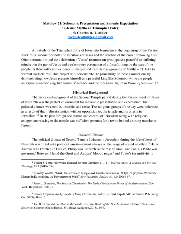 (PDF) Matthew 21: Solomonic Presentation and Simonic Expectation in ...