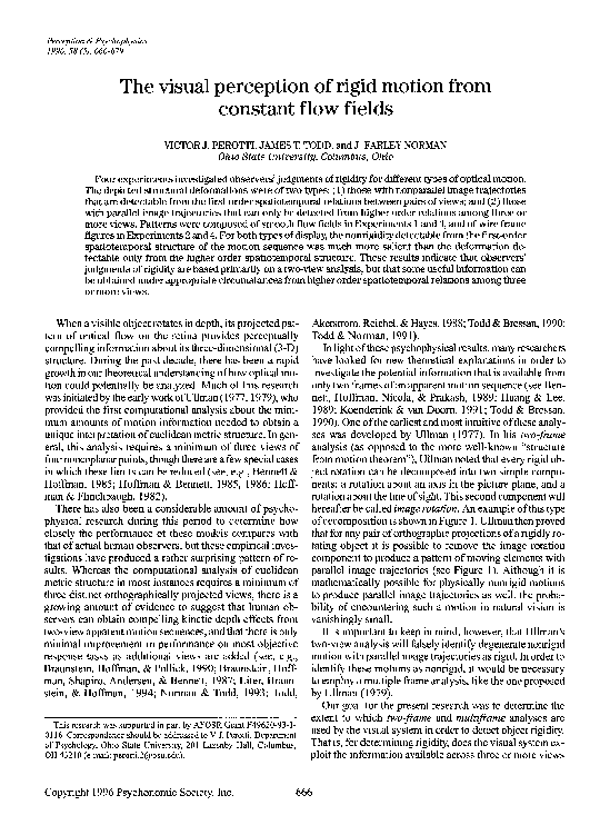 (PDF) The visual perception of rigid motion from constant flow fields