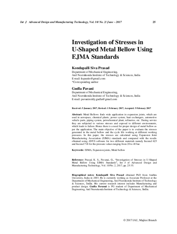 (PDF) Investigation of Stresses in U-Shaped Metal Bellow Using EJMA ...