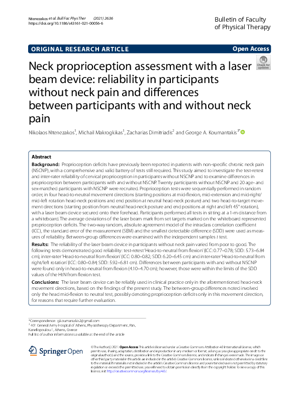 (PDF) Neck proprioception assessment with a laser beam device: reliability in participants ...