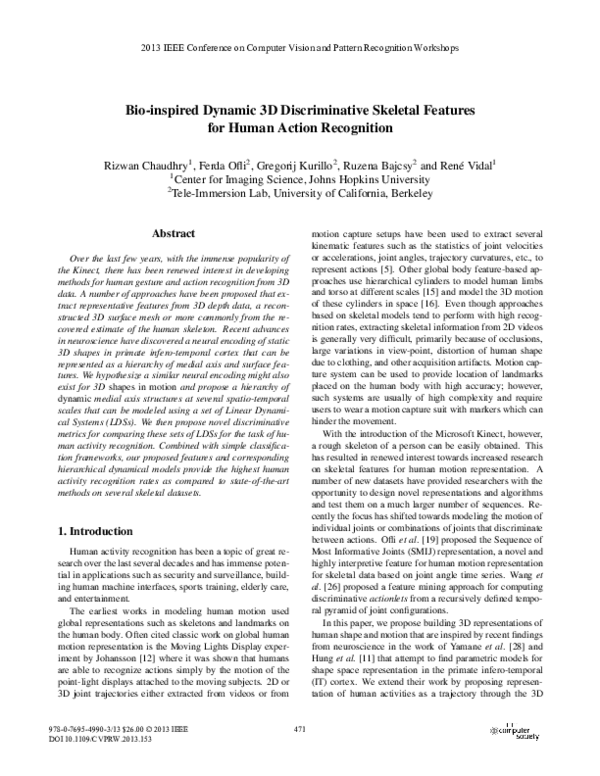 Pdf Bio Inspired Dynamic 3d Discriminative Skeletal Features For