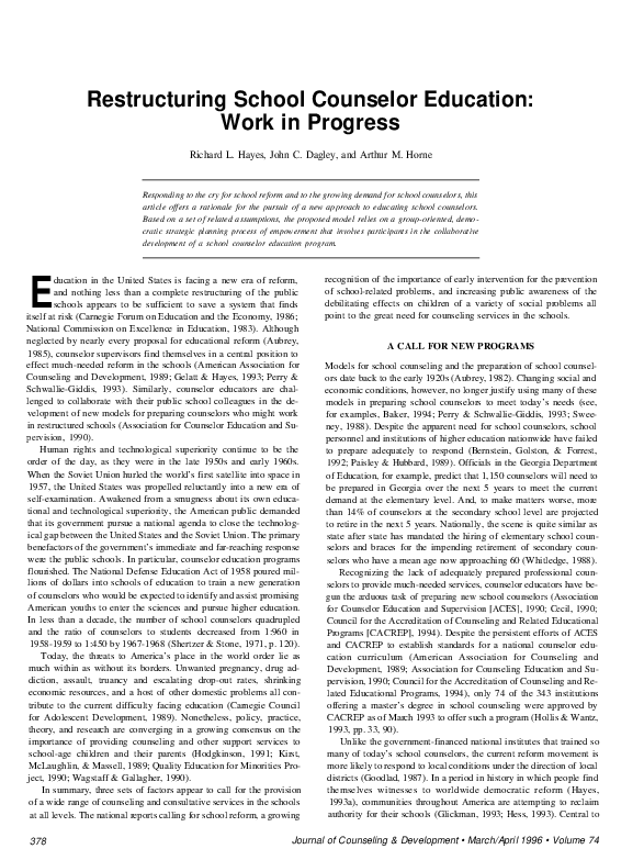 (PDF) Restructuring School Counselor Education: Work in Progress