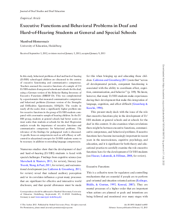(PDF) Executive Functions and Behavioral Problems in Deaf and Hard-of-Hearing Students at ...