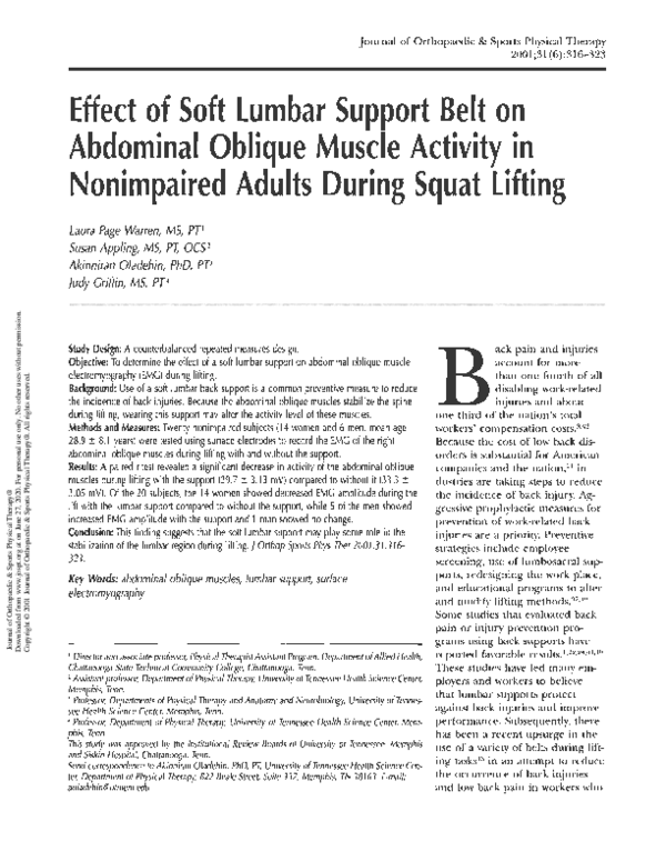 (PDF) Effect of Soft Lumbar Support Belt on Abdominal Oblique Muscle ...
