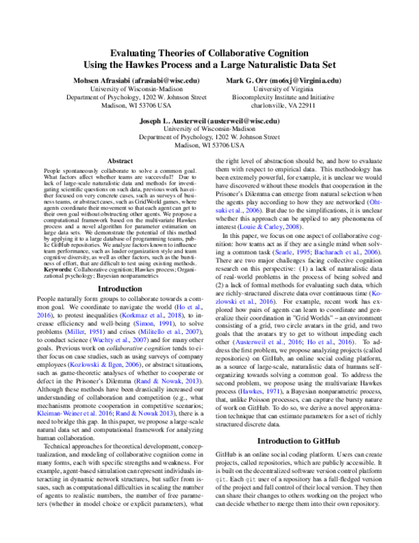 (PDF) Evaluating Theories of Collaborative Cognition Using the Hawkes ...