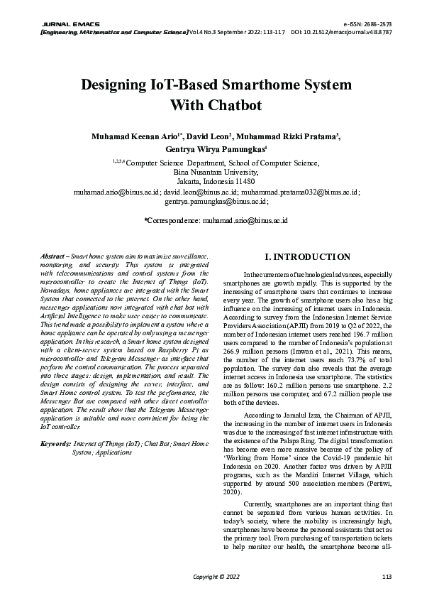 Pdf Designing Iot Based Smarthome System With Chatbot