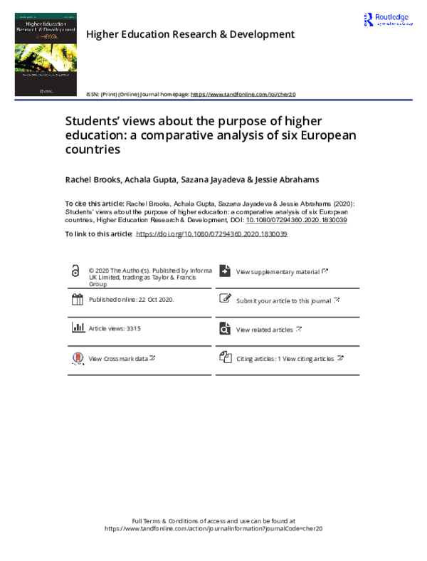 (PDF) Students’ views about the purpose of higher education: a ...
