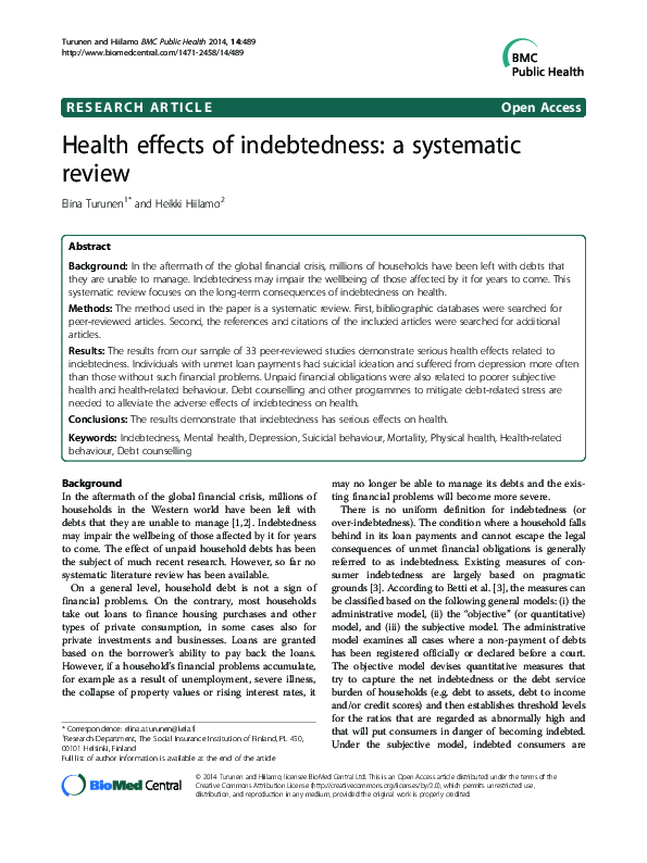 (PDF) Health effects of indebtedness: a systematic review