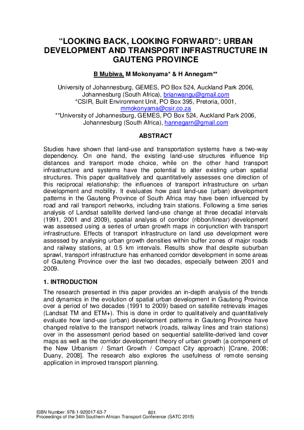 (PDF) Looking back, looking forward" : urban development and transport ...