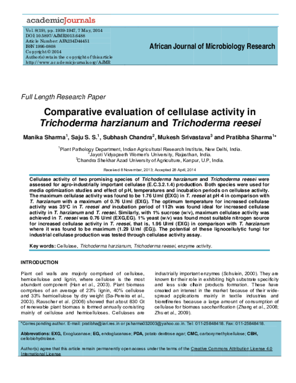 (PDF) Comparative evaluation of cellulase activity in Trichoderma ...
