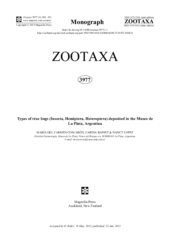 (PDF) Types of true bugs (Insecta, Hemiptera, Heteroptera) deposited in ...