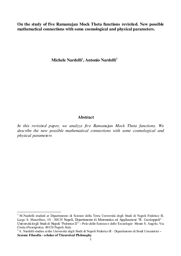 (PDF) On the study of five Ramanujan Mock Theta functions revisited ...