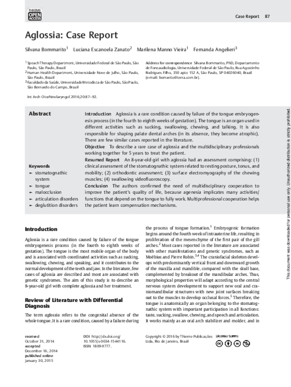 (PDF) Aglossia: Case Report