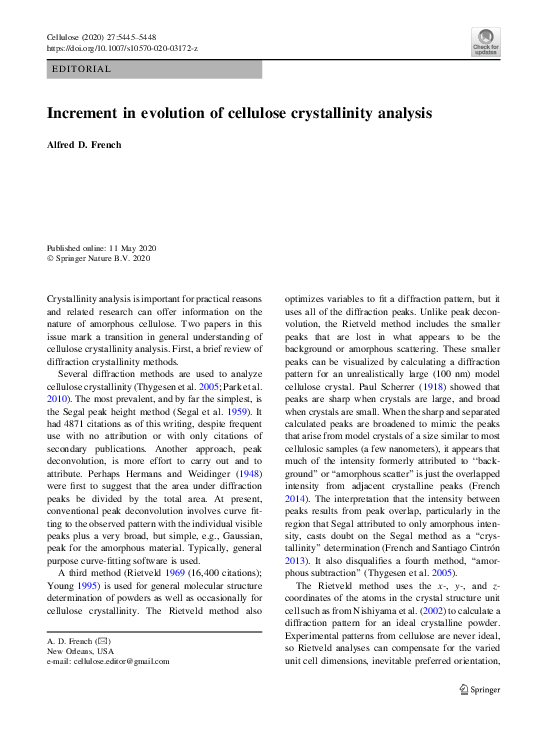 (PDF) Increment in evolution of cellulose crystallinity analysis ...