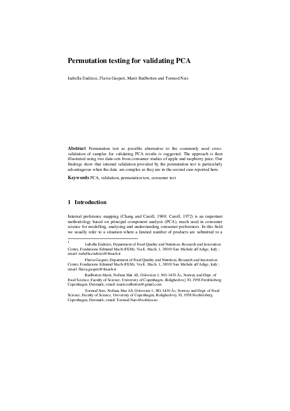 Pdf Permutation Testing For Validating Pca
