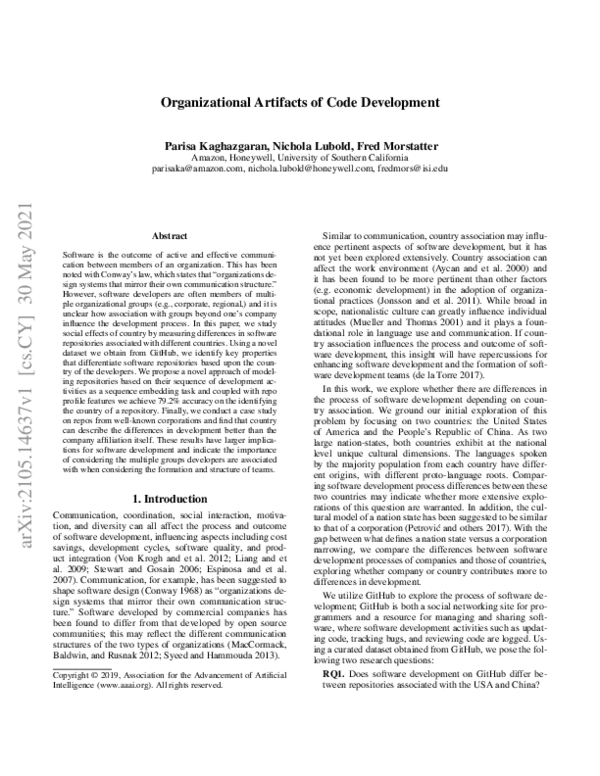 (PDF) Organizational Artifacts of Code Development