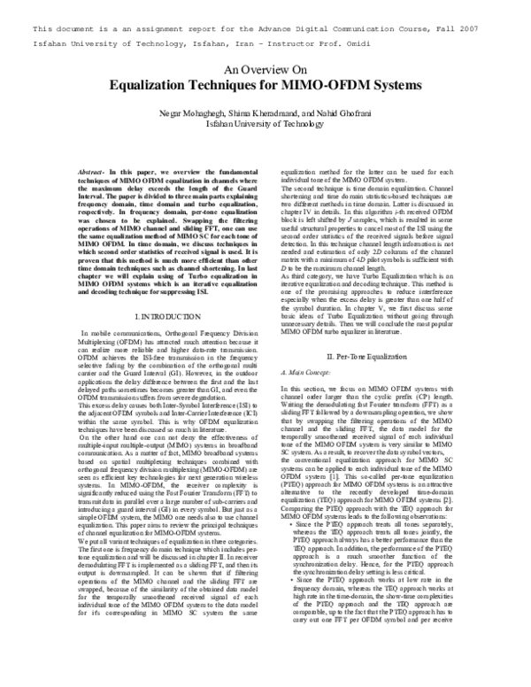 (PDF) An Overview On Equalization Techniques for MIMO-OFDM Systems