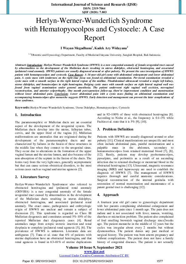 Pdf Herlyn Werner Wunderlich Syndrome With Hematopyocolpos And