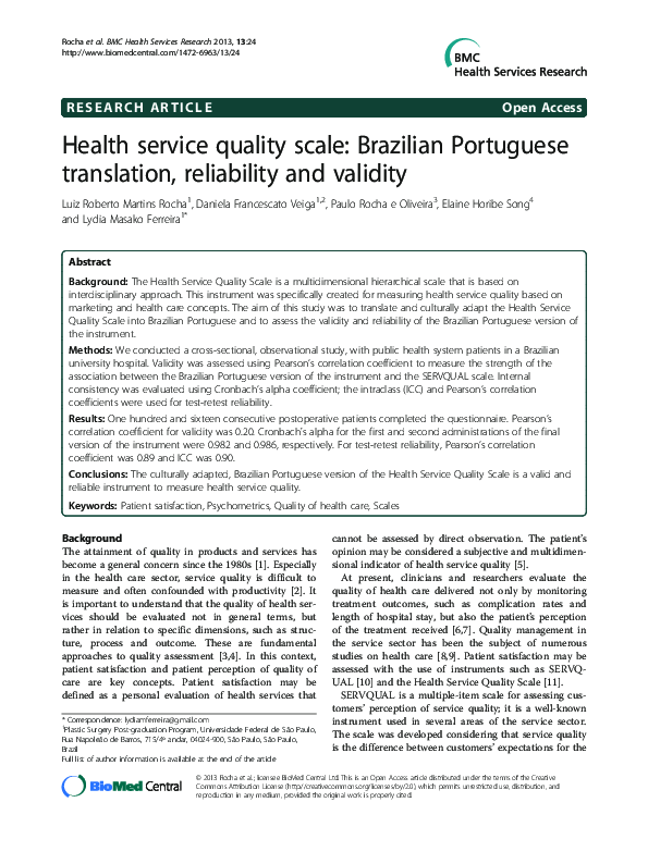 (PDF) Health service quality scale: Brazilian Portuguese translation ...