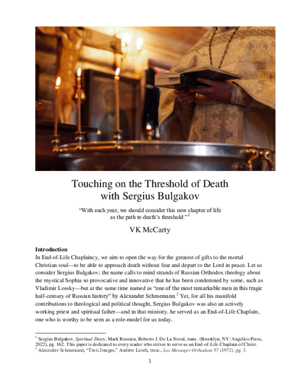 (PDF) "Touching on the Threshold of Death with Sergius Bulgakov" by VK ...
