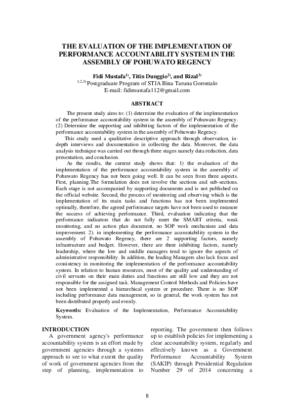 (PDF) The Evaluation of the Implementation of Performance Accountability System in the Assembly ...