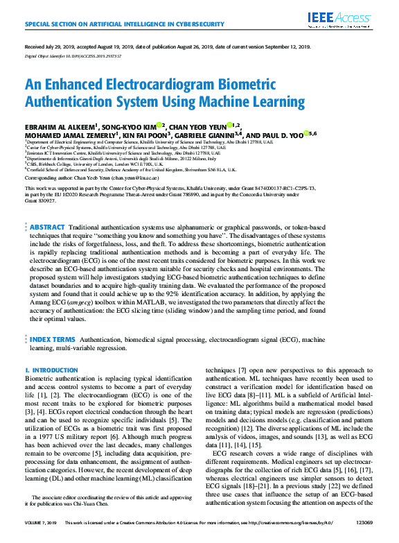 Pdf An Enhanced Electrocardiogram Biometric Authentication System Using Machine Learning