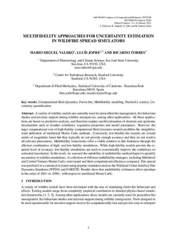 (PDF) Multifidelity Approaches for Uncertainty Estimation in Wildfire Spread Simulators