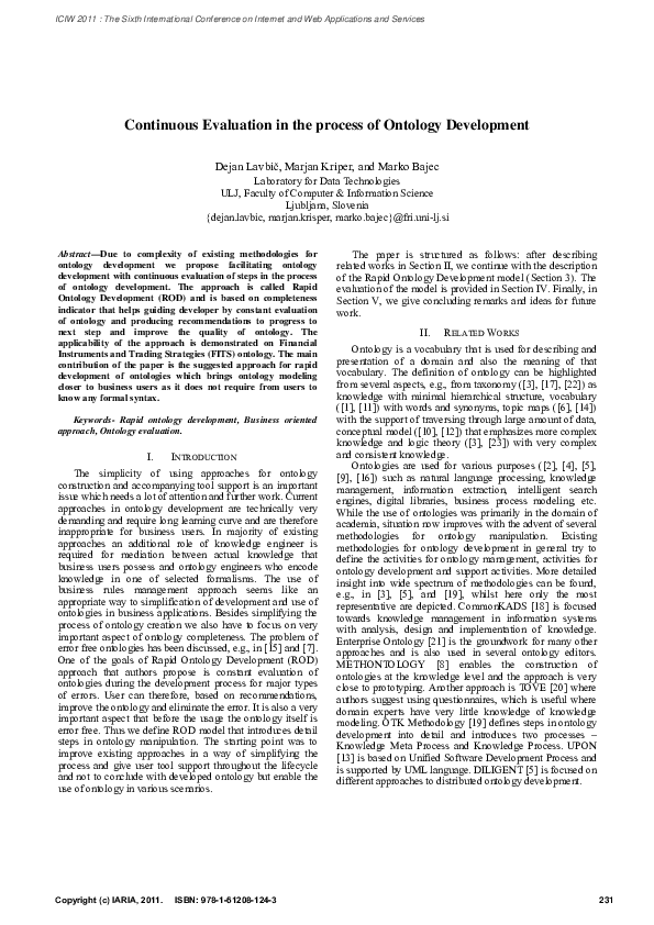 (PDF) Continuous evaluation in the process of ontology development