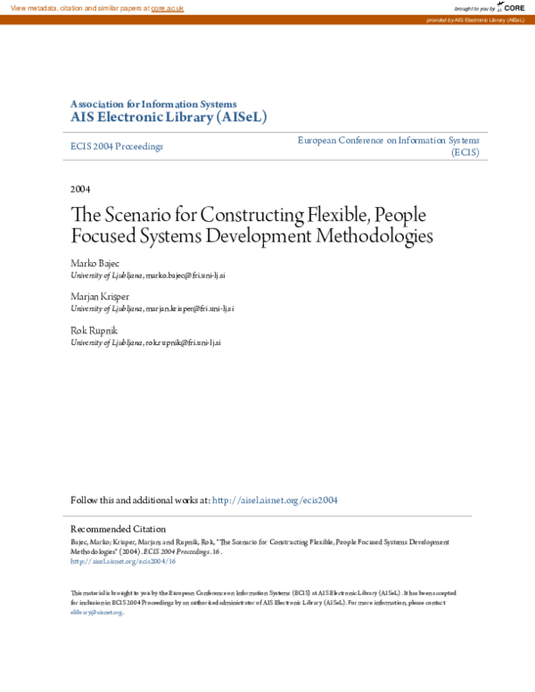 (PDF) The Scenario for Constructing Flexible, People Focused Systems Development Methodologies