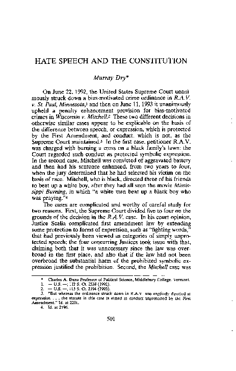 (PDF) Hate Speech and the Constitution