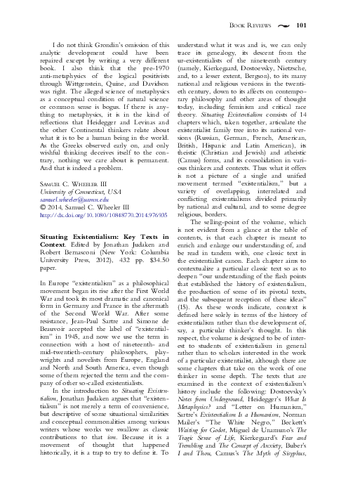 (PDF) Situating Existentialism: Key Texts in Context