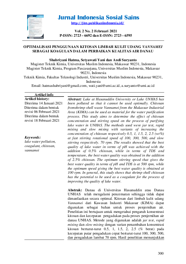 (PDF) Optimalisasi Penggunaan Kitosan Limbah Kulit Udang Vannamei ...