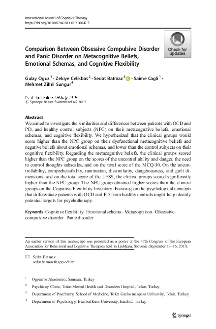 Pdf Comparison Between Obsessive Compulsive Disorder And Panic