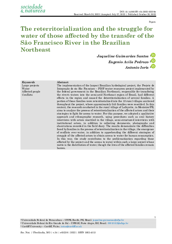 (PDF) The reterritorialization and the struggle for water of those ...