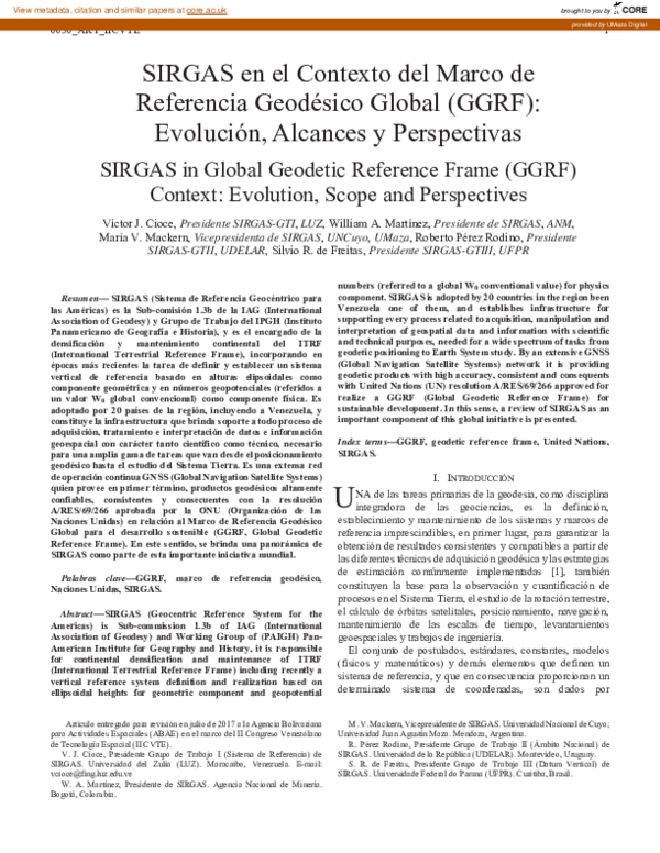 (PDF) SIRGAS en el Contexto del Marco de Referencia Geodésico Global ...